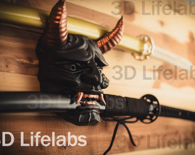 Oni Mask Dual Katana Display - Etsy