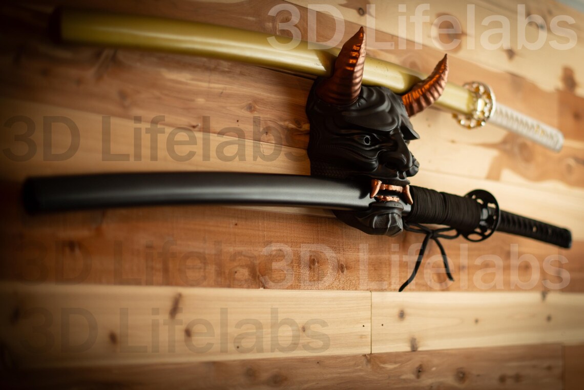 Oni Mask Dual Katana Display - Etsy