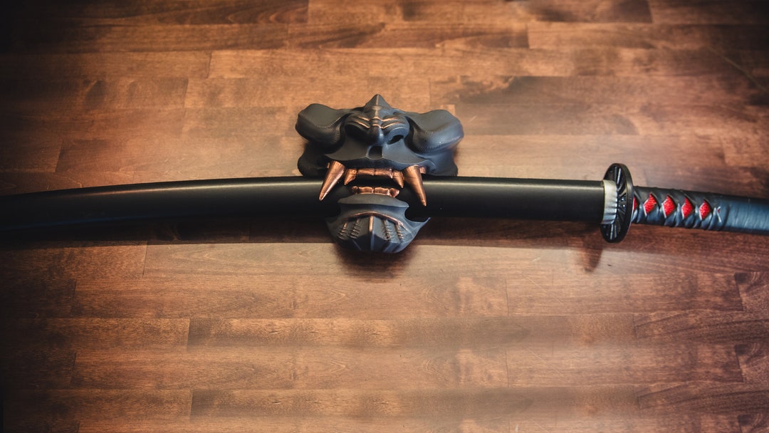 Oni Mask Katana Wall Mount - Etsy