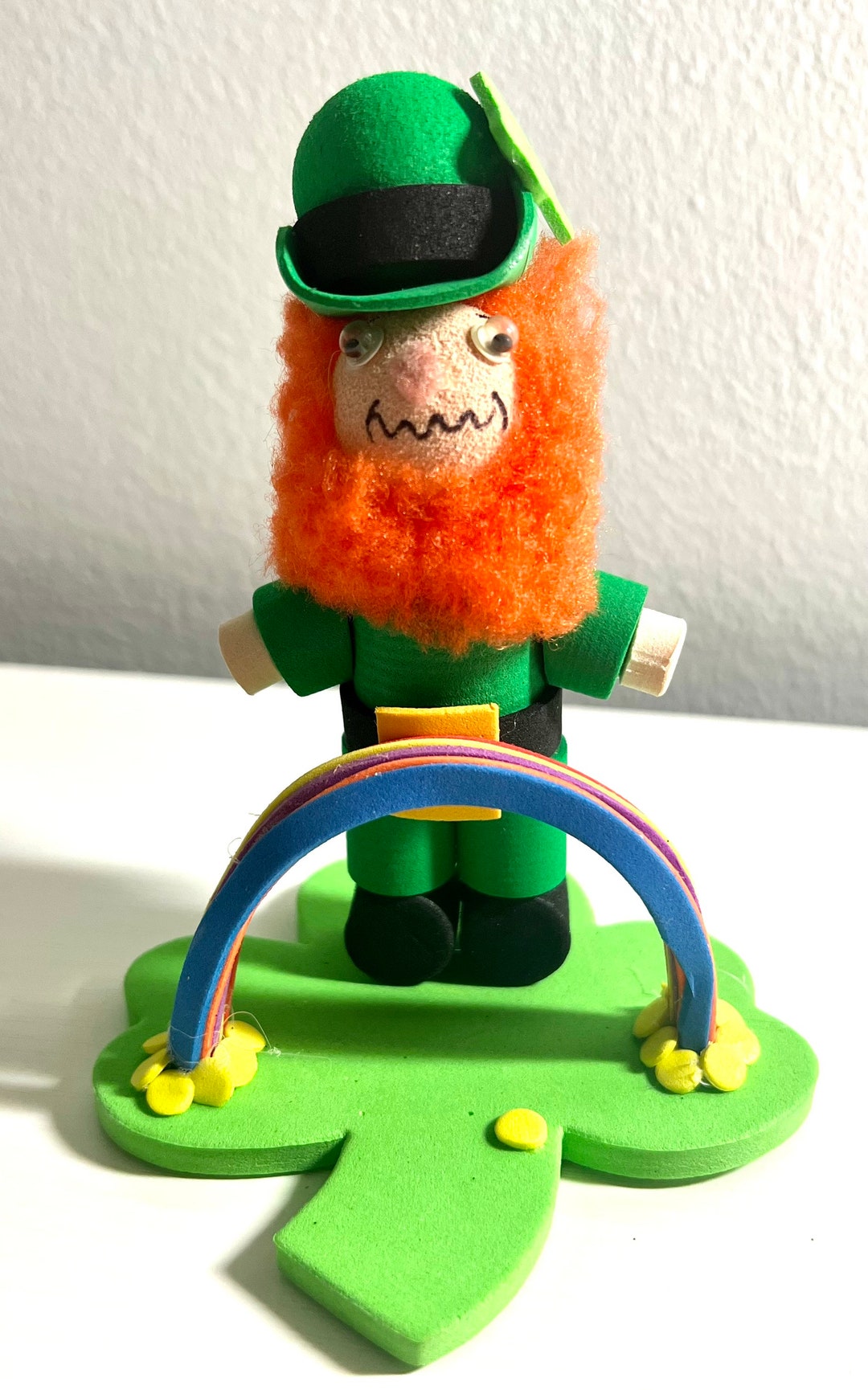 Handcrafted St. Patricks Day Foam Irish Leprechaun on Shamrock - Etsy
