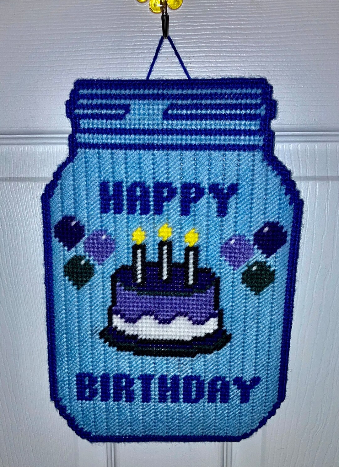 Handcrafted/handmade Plastic Canvas Happy Birthday Mason Jar Wall ...