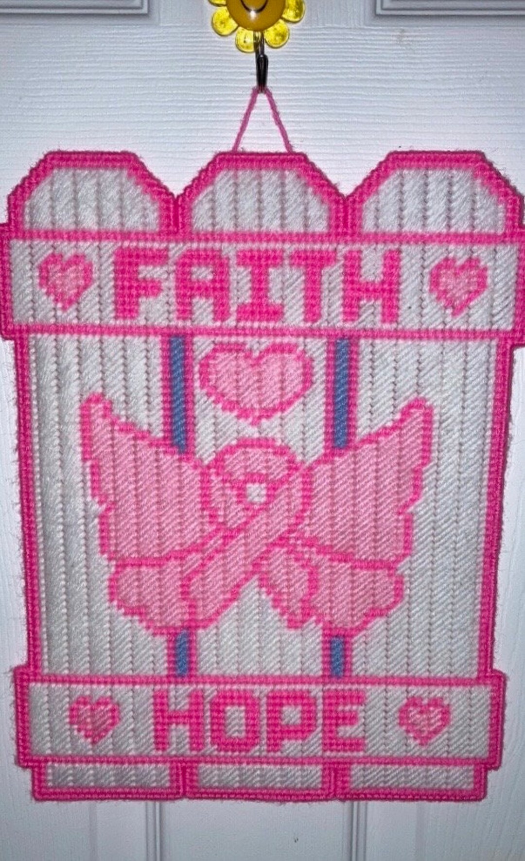 Handcrafted/handmade Plastic Canvas Pink Faith & Hope Brest Cancer ...