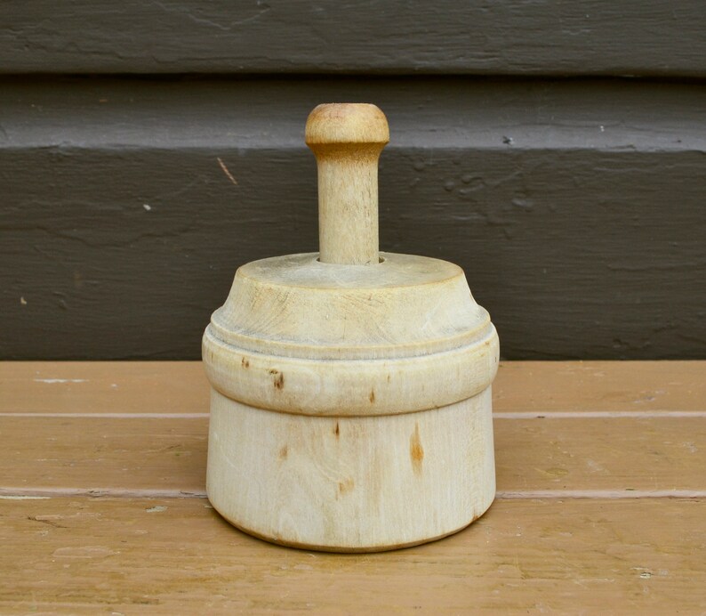 Primitive Butter Mold Plunger and Dome, Antique Carved Leaf Butter ...