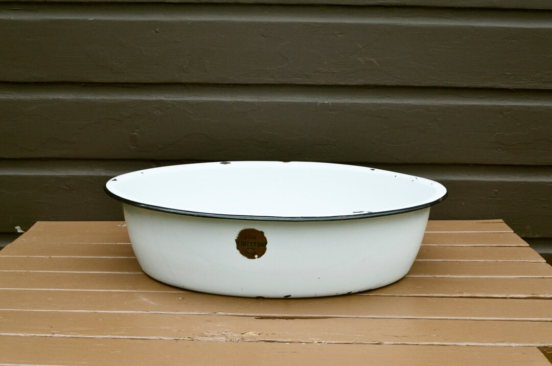 Large 25" Chipped Enamel Baby Bath Tub, Vintage Lisk White Enamel Wash ...