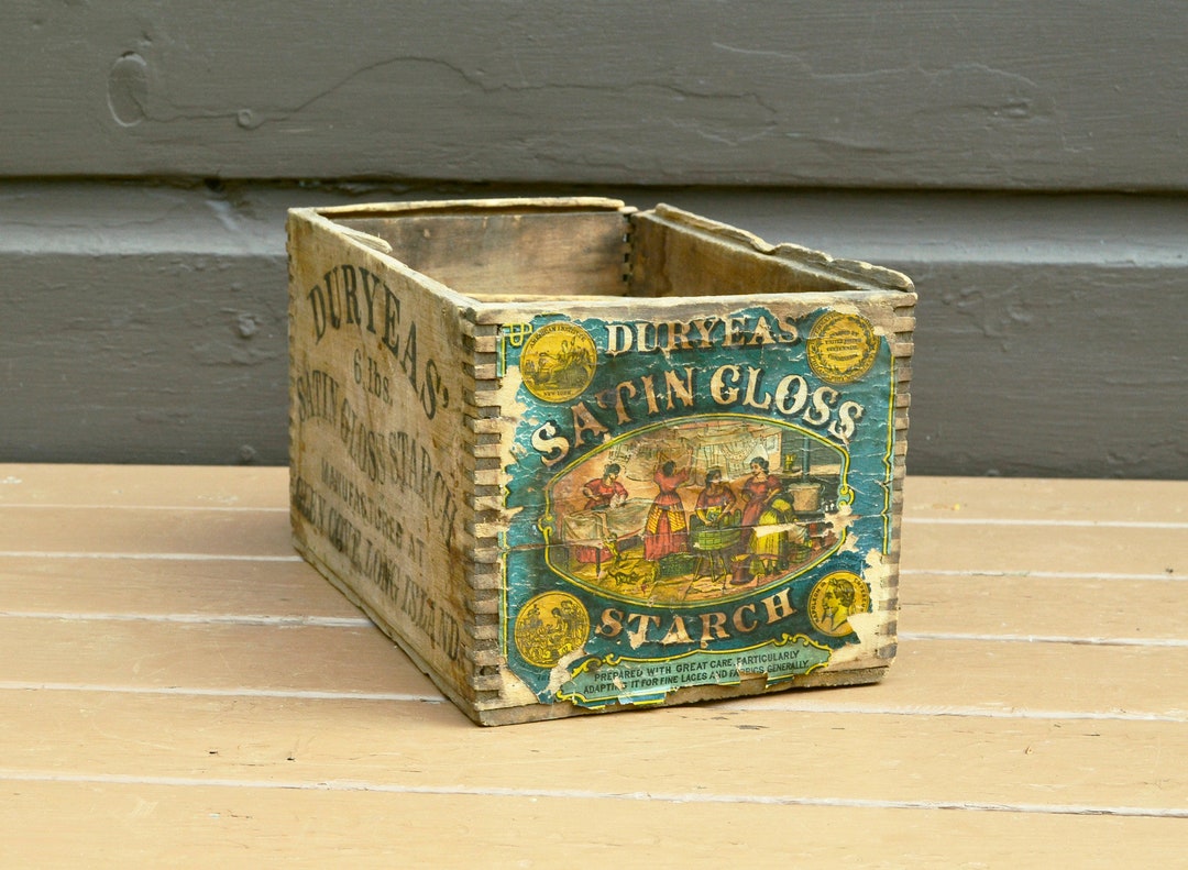 Rustic Wooden Crate, Antique Starch Box, Duryeas Satin Gloss Starch Box ...