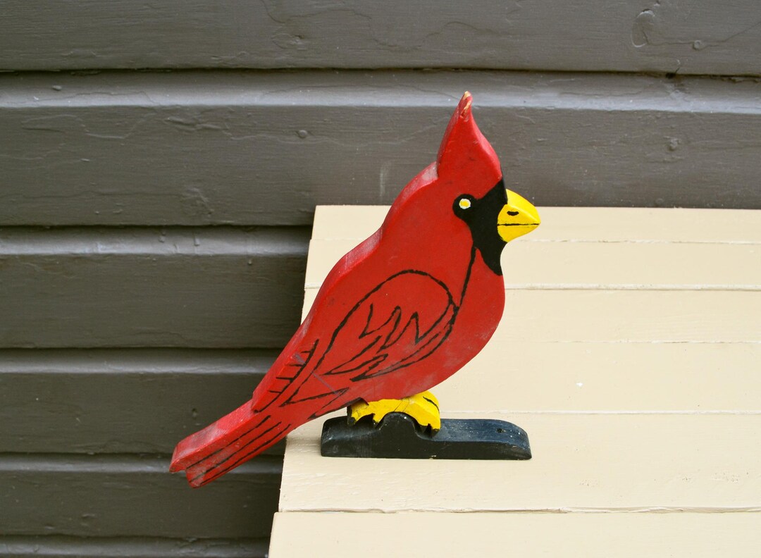 Wood Cardinal Figure, Vintage Bird Sing Enhancement, Cardinal House ...