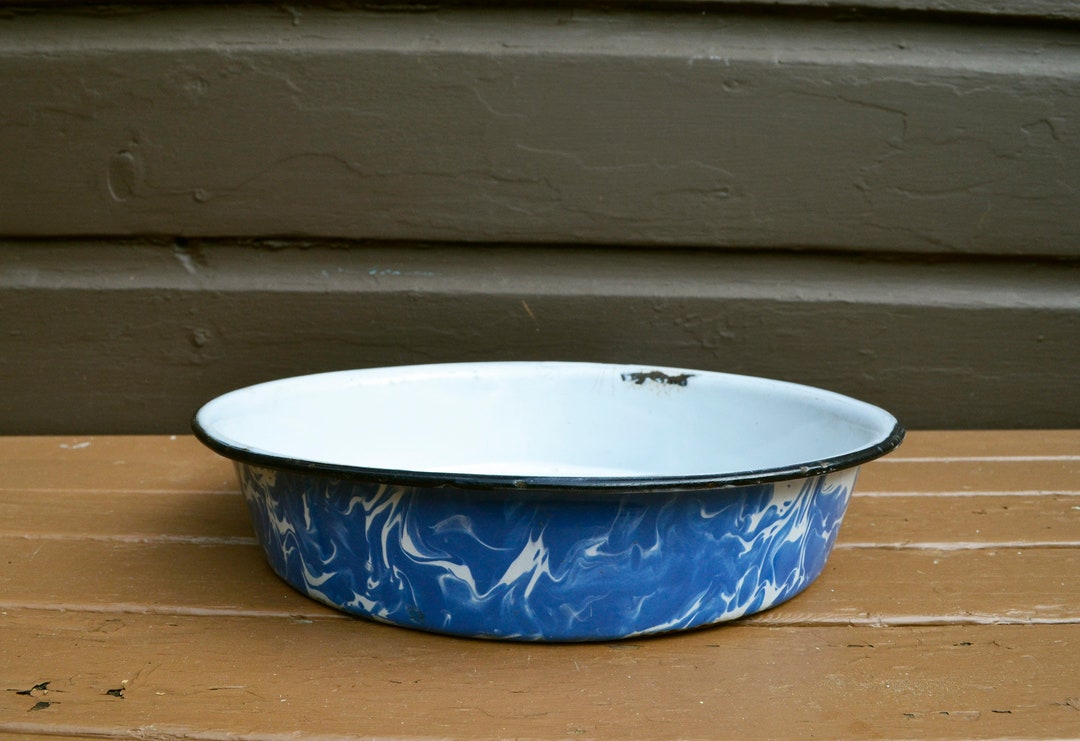 Blue Enamelware Pan, Vintage Low Enamel Pan, Enamel Water Basin - Etsy