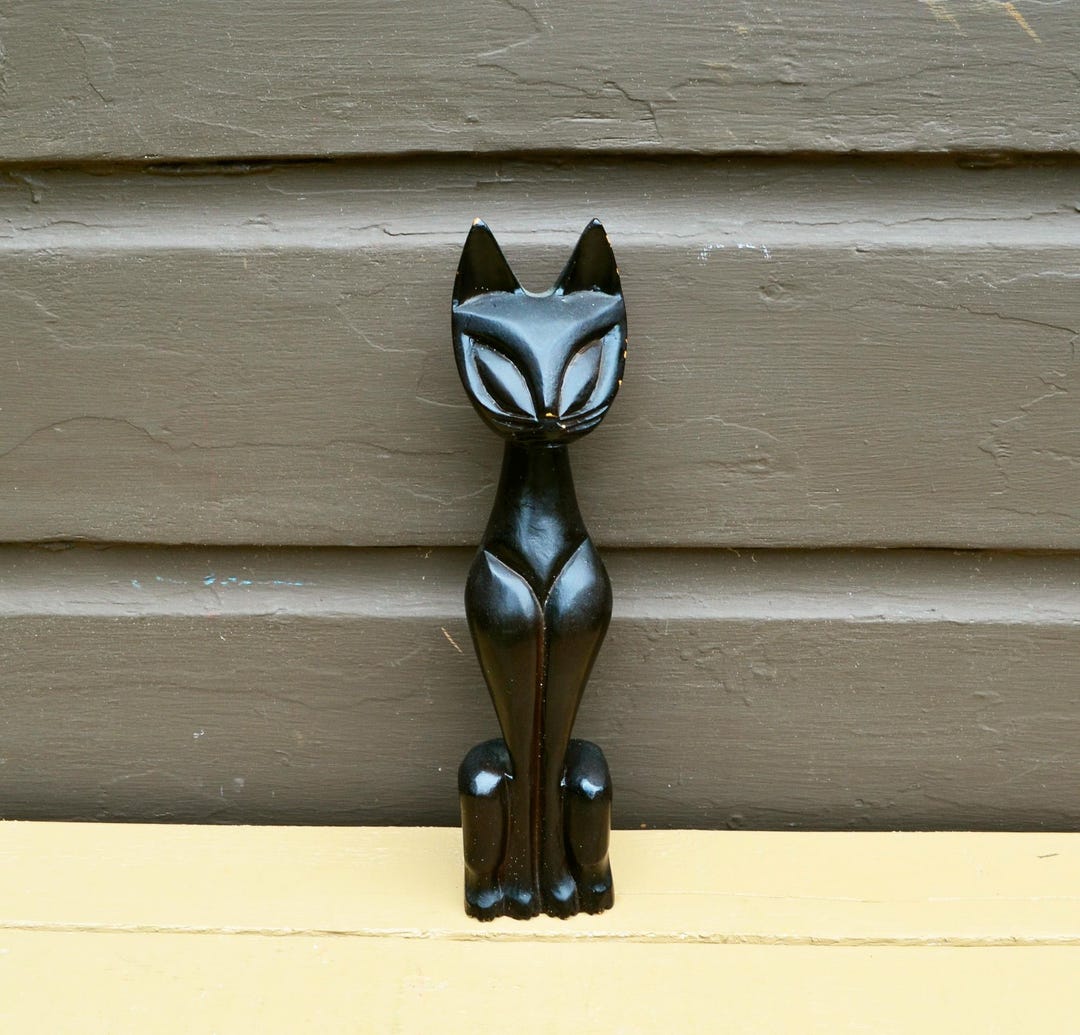 Black Cat Figurine, Vintage MCM Wooden Black Figurine, Wood Cool Cat - Etsy