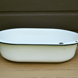 Large Chipped Enamel Baby Bath Tub, Vintage 28" White Enamel Wash Basin ...