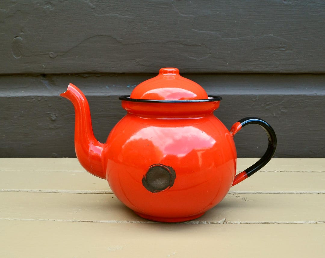 Orange Enamel Teapot, Vintage Enamel Tea Kettle, Enamelware Tea Pot - Etsy