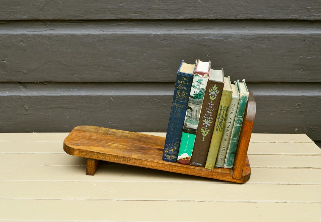 Wood Book Holder, Vintage Angled Book Cradle, Wooden Book Rack, Modern ...