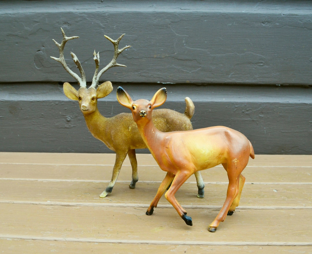 Plastic Deer Family, Vintage Deer Statues, Buck and Doe, Holiday Deer ...