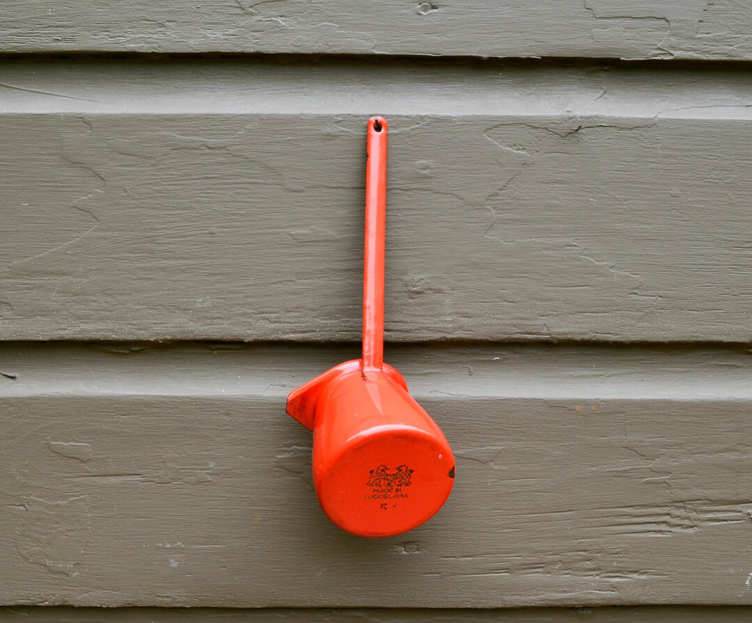 Enamel Pouring Cup, Made in Yugoslavia Measuring Cup, Red Enamel Ladle ...
