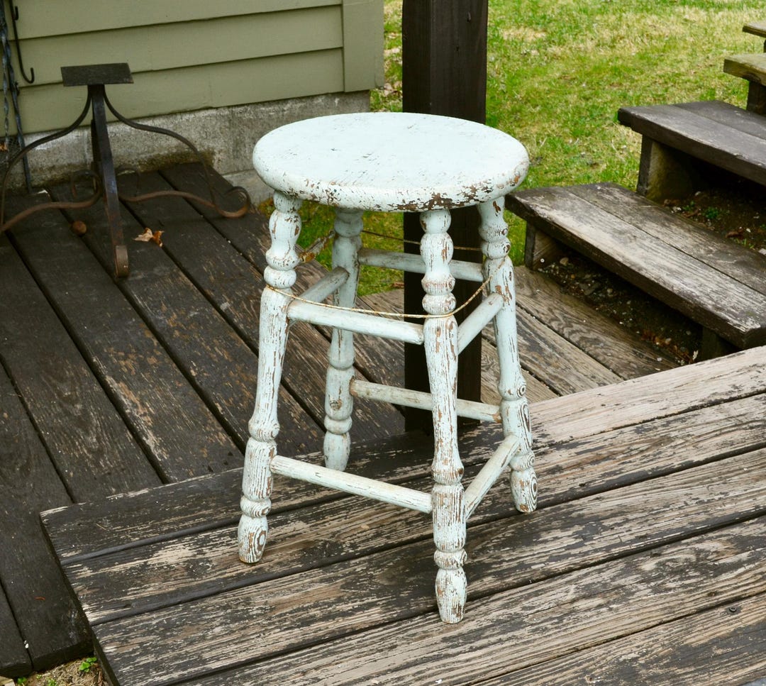 Antique Kitchen Stool, Rustic Blue Stool - Etsy