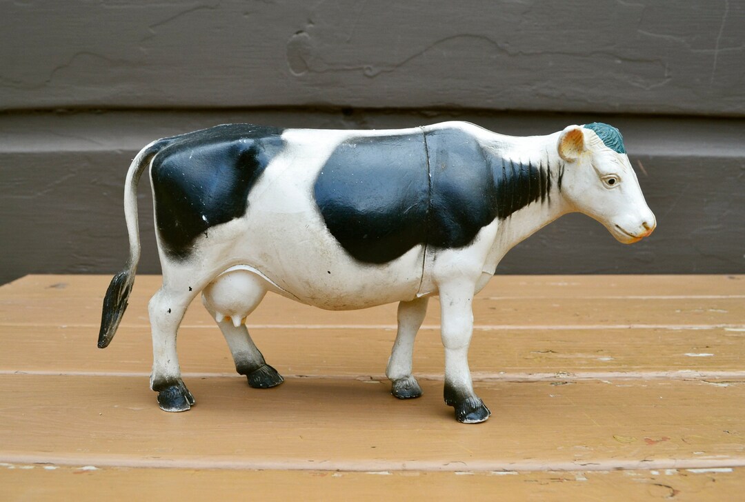 Cow Figure, Vintage Cow Toy, Painted Rubber Cow - Etsy