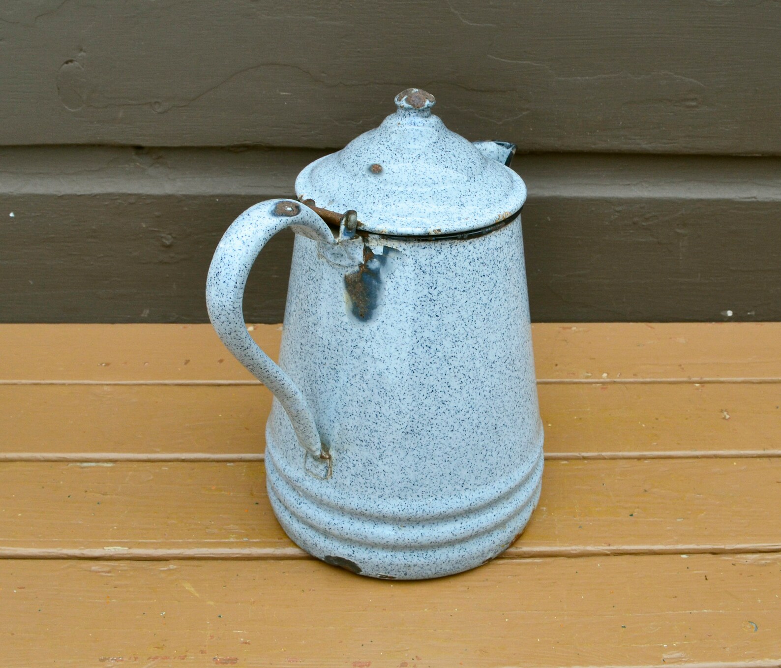 Blue Enamel Kettle Vintage Mottled Grey Blue Enamelware - Etsy