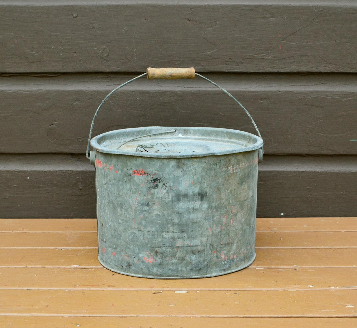 Galvanized Minnow Bucket Vintage Oval Bait Bucket Large Bait - Etsy