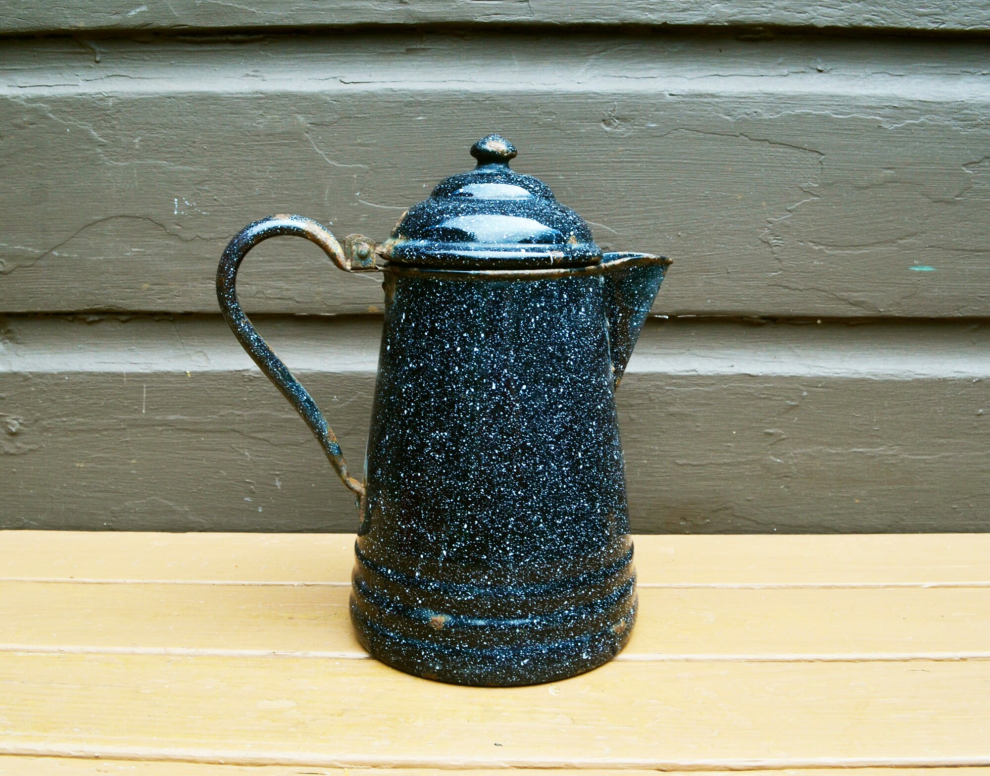 Black Enamelware Coffee Pot, Rustic Vintage Black Speckled Enamel ...