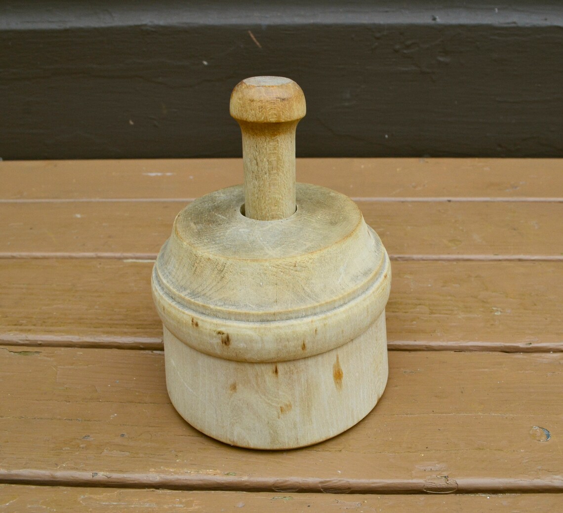 Primitive Butter Mold Plunger and Dome, Antique Carved Leaf Butter ...
