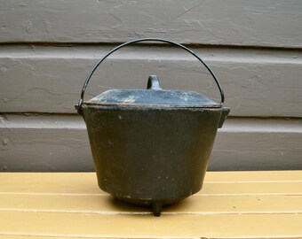 Large Antique Footed Cast Iron Cauldron Bean Pot With Lid and Handle No ...