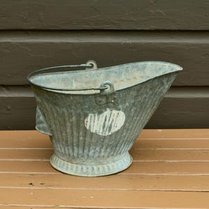 Galvanized Coal Bucket, Vintage Steel Ash Bucket, Very Rustic Coal ...