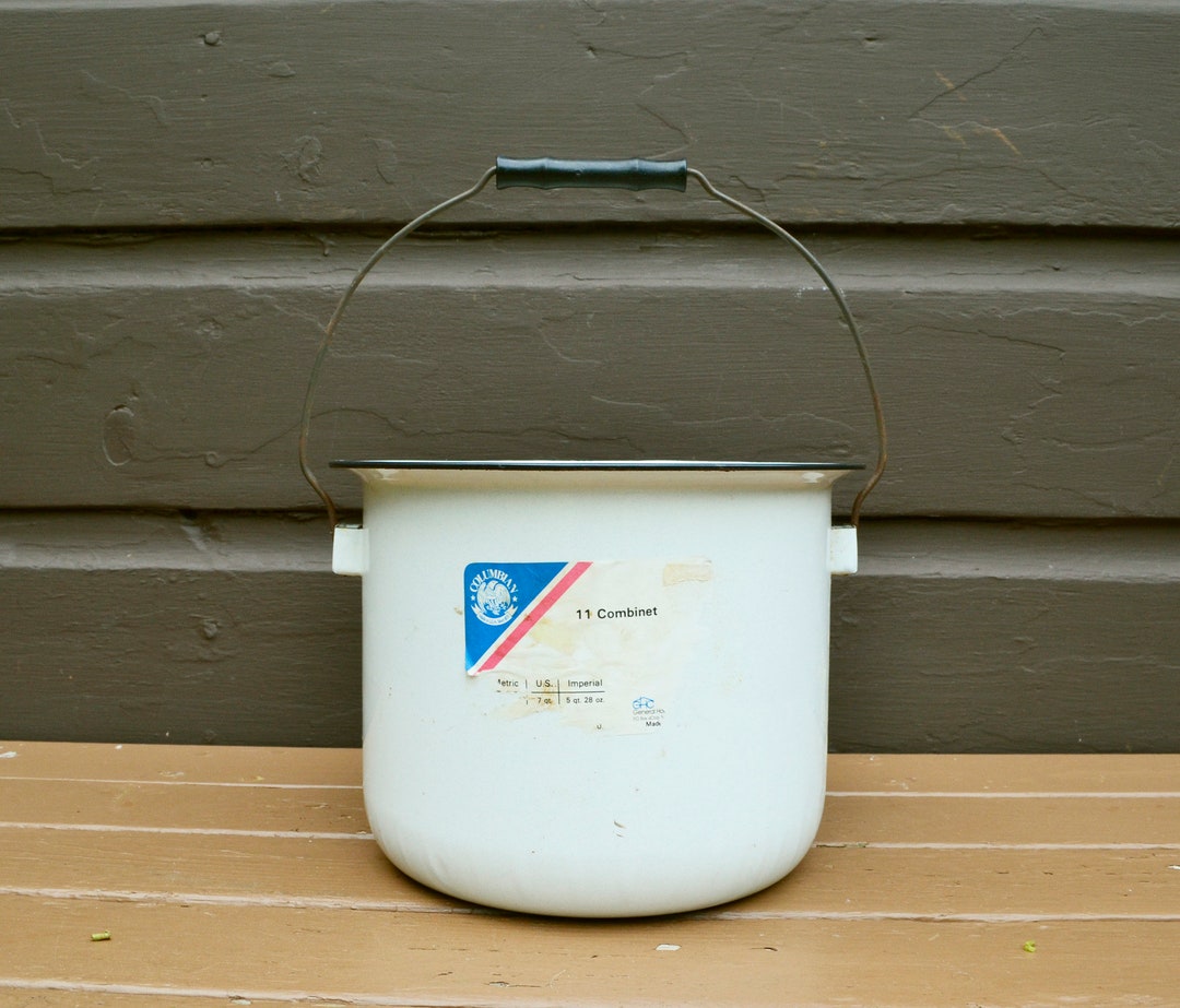 White Enamel Pail, Vintage Enamel Bucket - Etsy