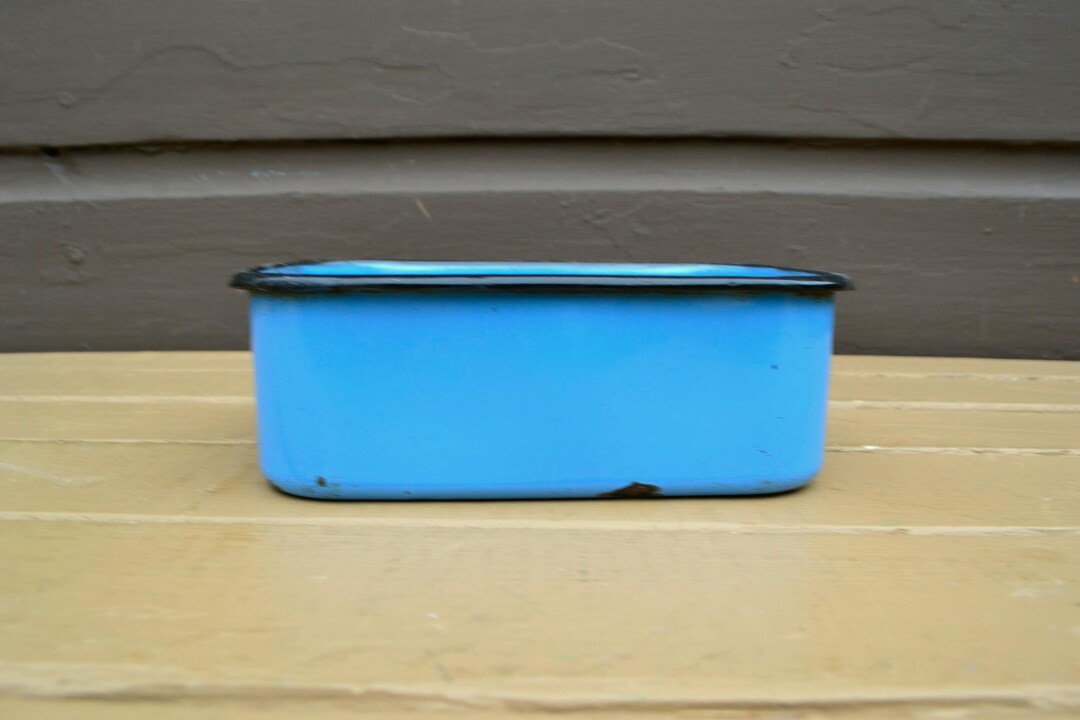 Enamel Bin, Blue Refrigerator Box, Vintage Enamel Storage Bin, Blue ...