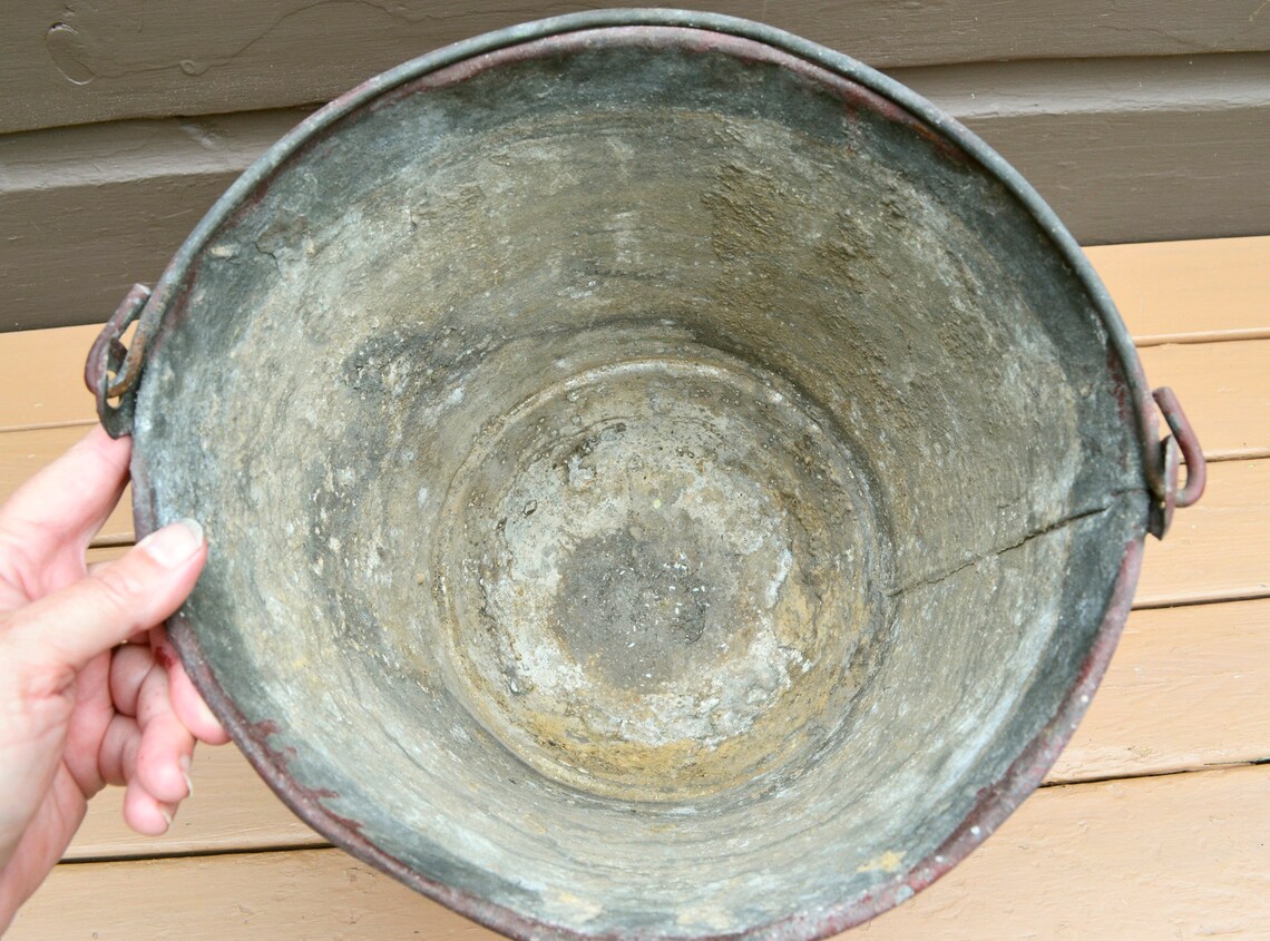 Galvanized FIRE Bucket, Antique Fire Pail, Round Bottom Fire Pail, Sand ...