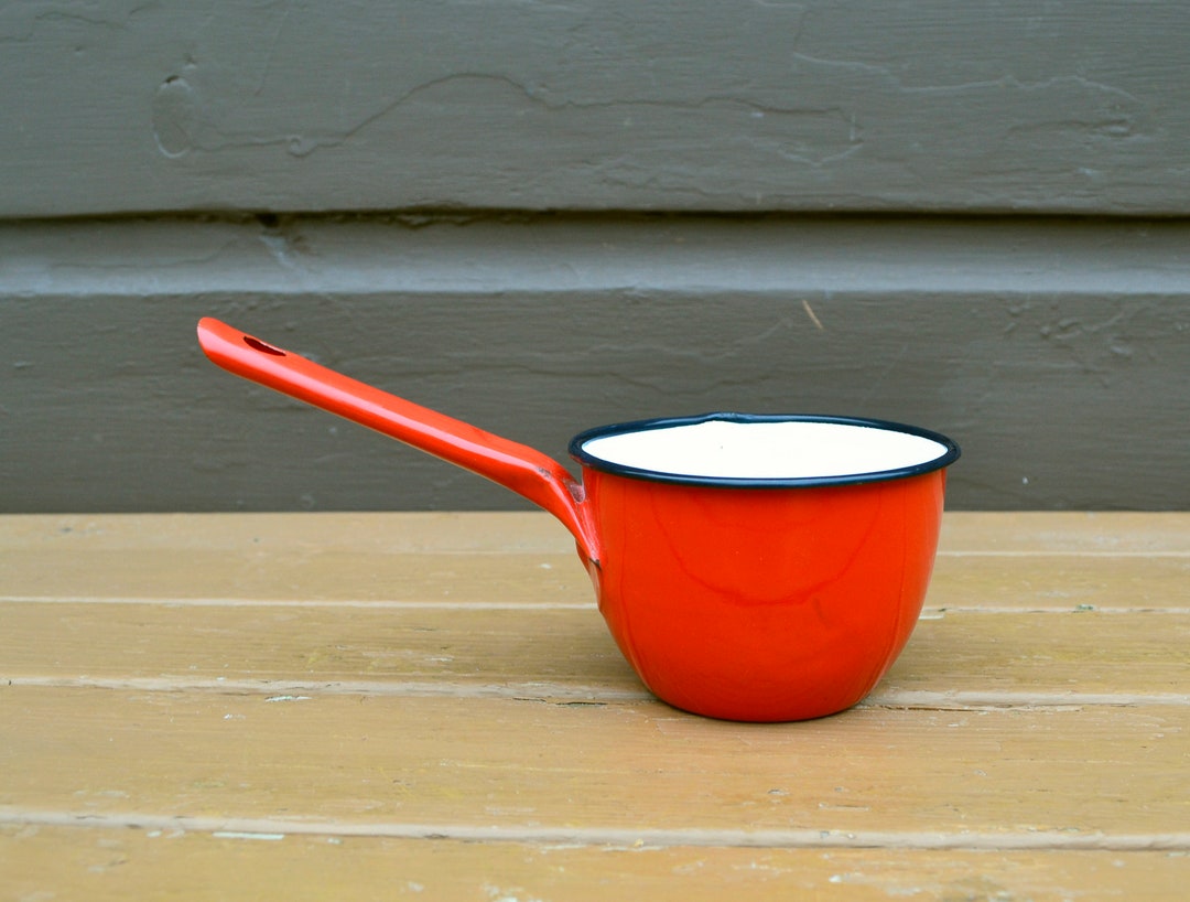 Enamel Measuring Cup, Vintage Red Enamel Measure, Yugoslavia Enamelware ...