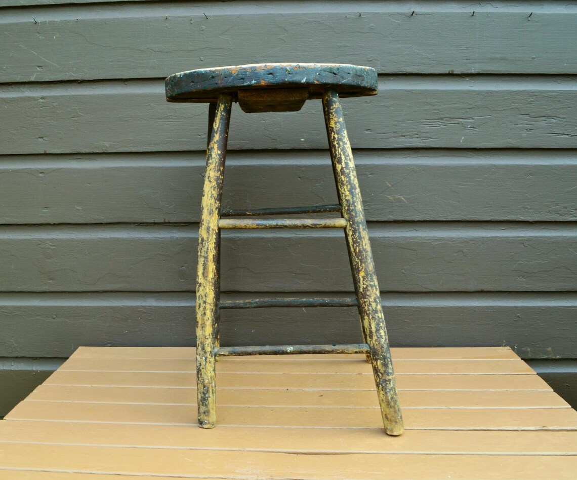 Antique Stool, Painted Wooden Stool, Primitive Kitchen Stool, Get Fedex ...