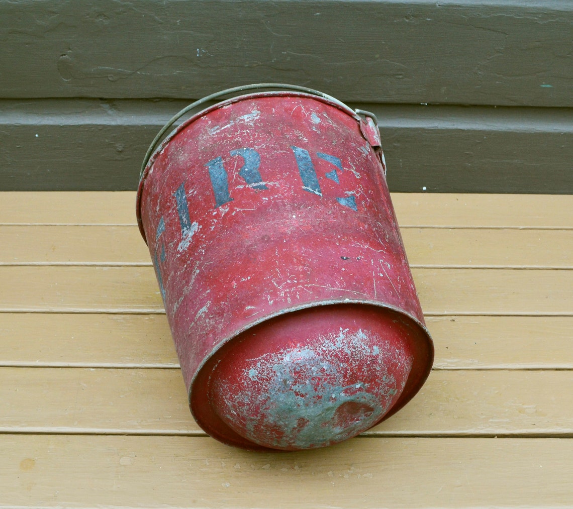 Galvanized FIRE Bucket Antique Fire Pail Round Bottom Fire | Etsy