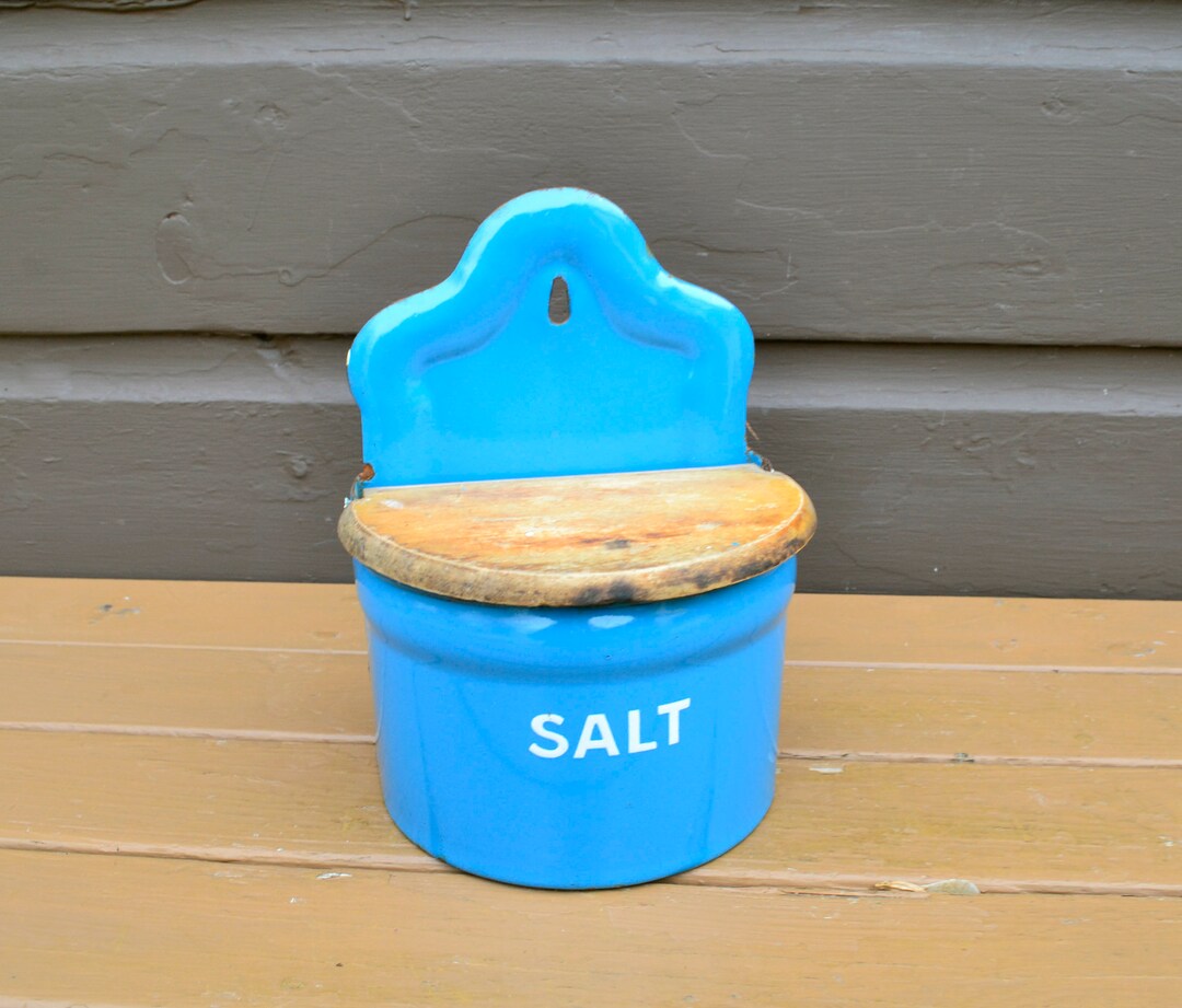 Enamel Salt Box, Blue Enamel Salt, Antique Enamel Salt Keeper, Danish ...