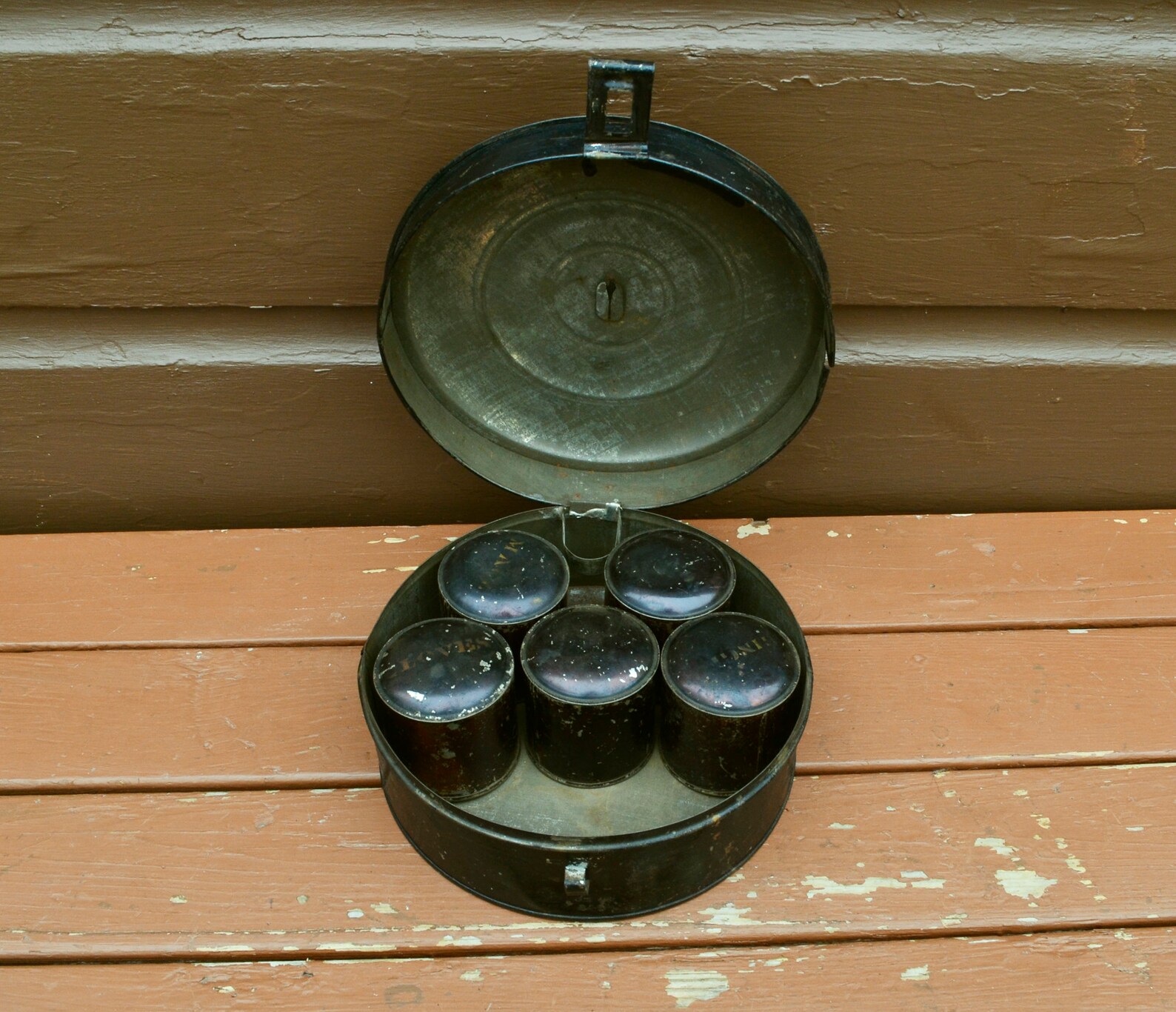 Antique Spice Can Spice Box With 5 Spice Tins Tin Spice | Etsy