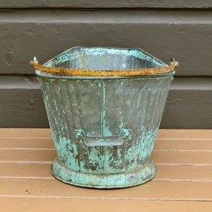 Galvanized Coal Bucket, Vintage Steel Ash Bucket, Painted Coal Scuttle ...
