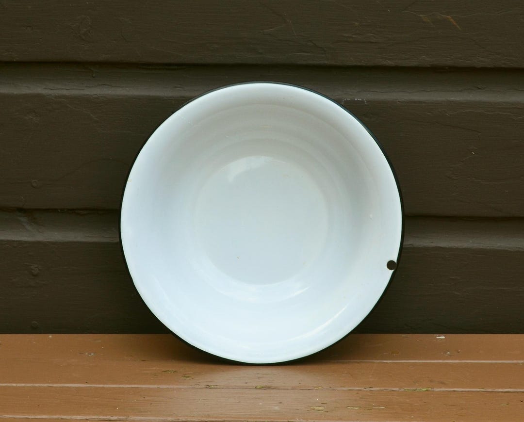 Enamel Basin, Vintage Enamelware Bowl, White With Black - Etsy