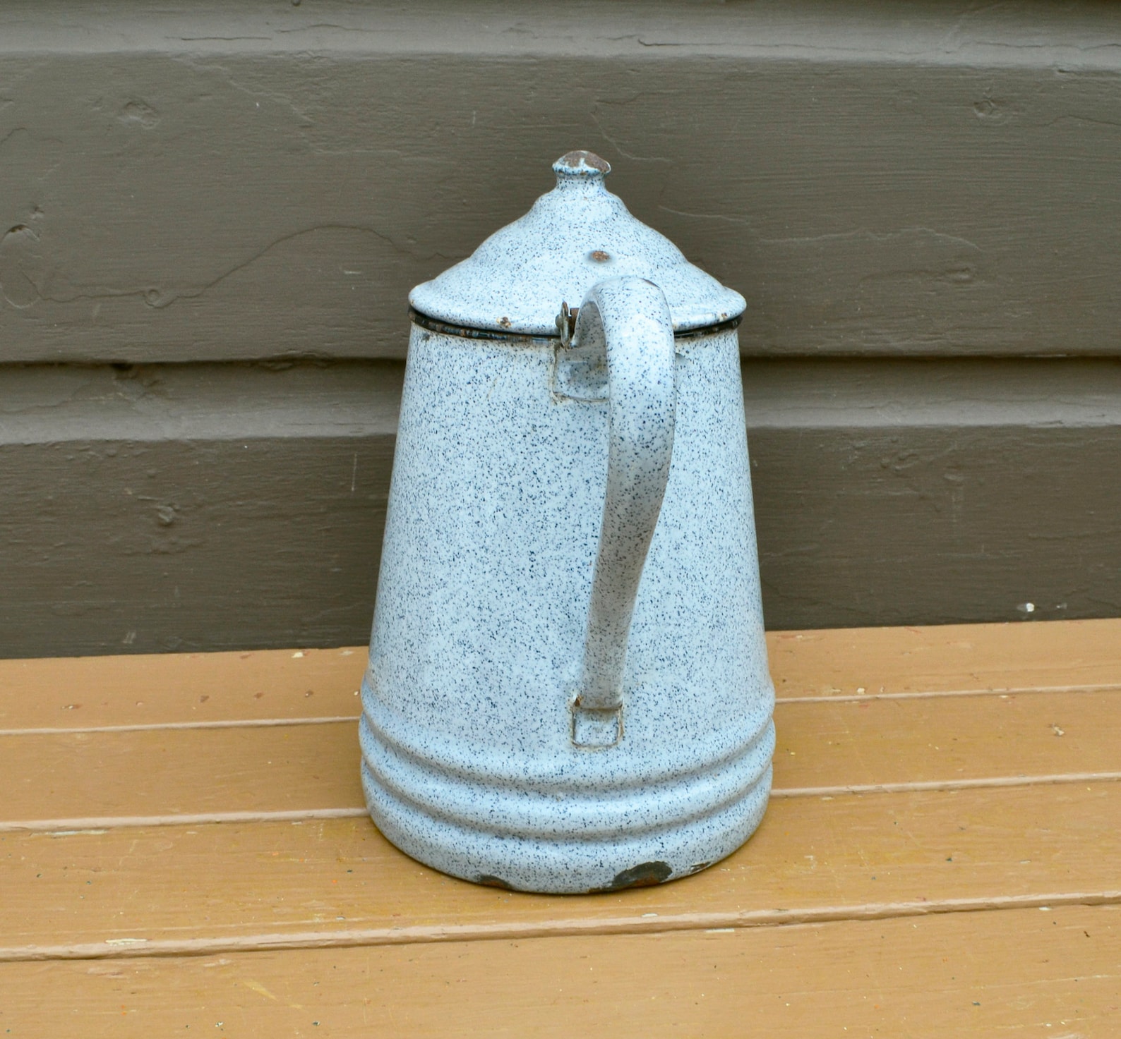 Blue Enamel Kettle Vintage Mottled Grey Blue Enamelware - Etsy