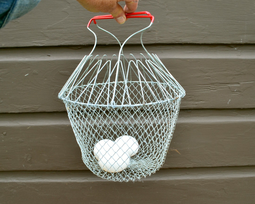 Wire Egg Basket, Vintage Collapsing Wire Mesh Basket, Egg Gathering ...