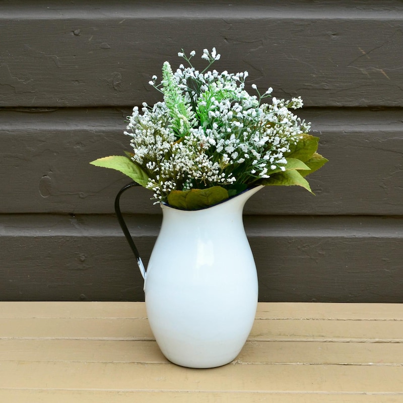 White Enamel Pitcher - Etsy