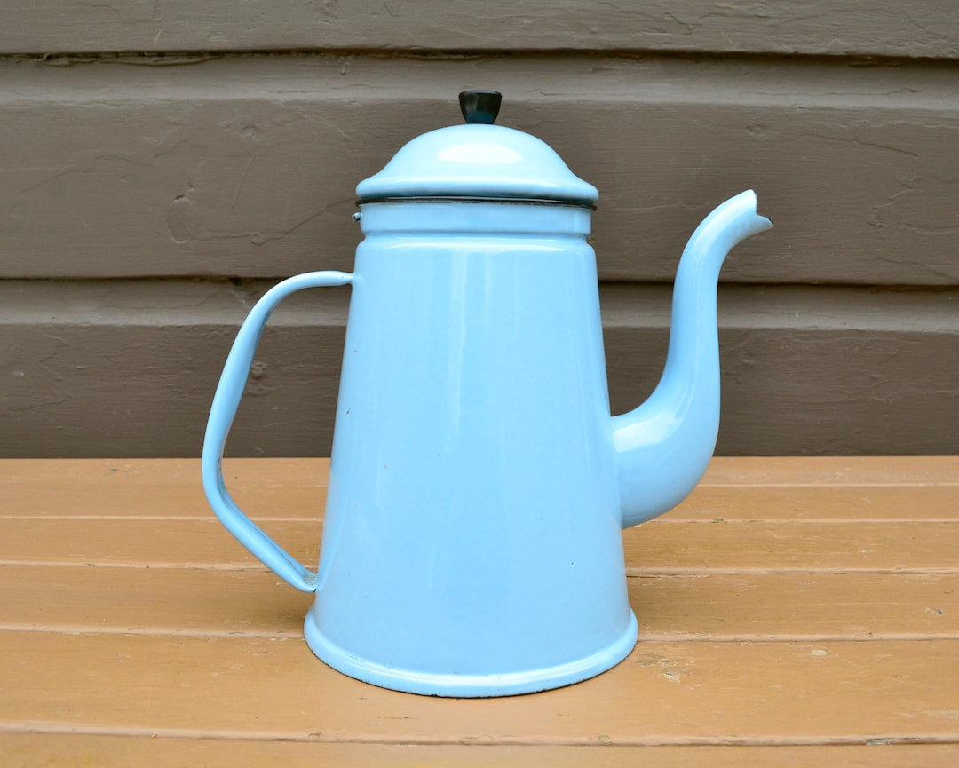 Blue Enamelware Coffee Pot, Vintage Made in Denmark Enamel Kettle ...