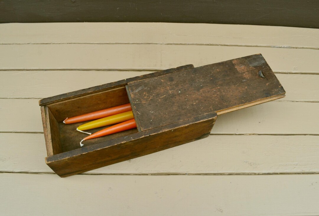 Antique Candle Box, Primitive Candle Storage Box, Long Slide Top Box - Etsy