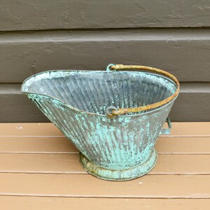 Galvanized Coal Bucket, Vintage Steel Ash Bucket, Painted Coal Scuttle ...