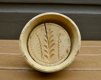 Primitive Butter Mold Plunger, Large Antique Carved Oak Leaf and Acorns ...