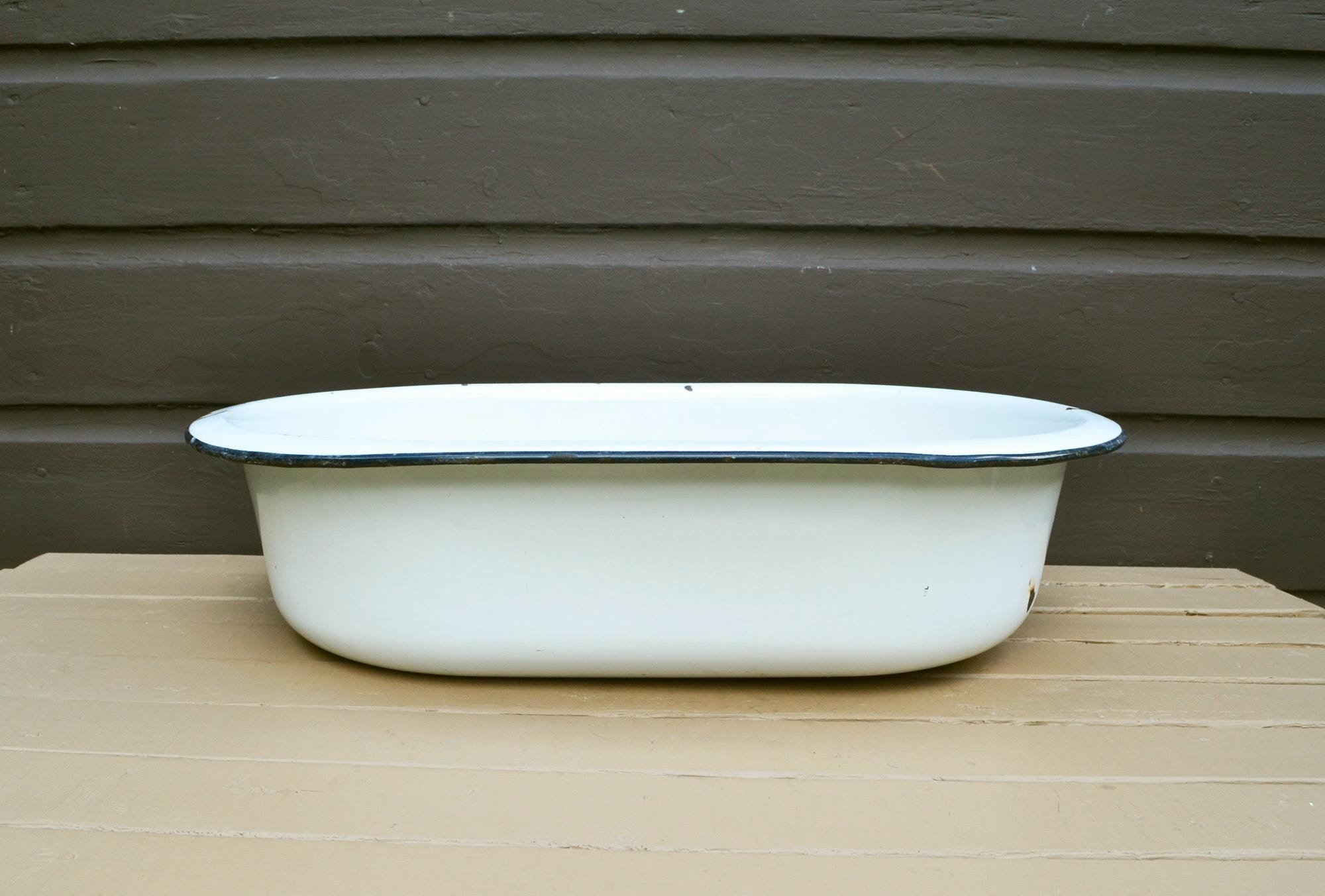 Large Chipped Enamel Baby Bath Tub, Vintage 28" White Enamel Wash Basin ...