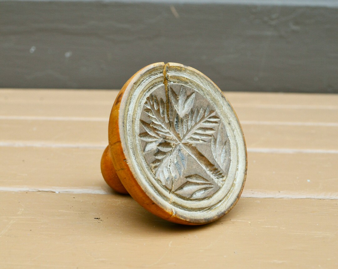 Butter Press, Primitive Butter Mold Plunger, Antique Carved Leaves ...