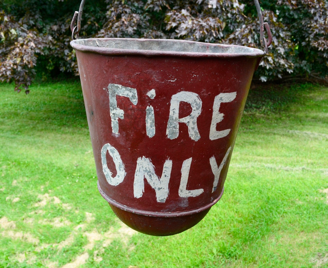 Galvanized FIRE Bucket, Antique Fire Pail, Round Bottom Fire Pail, Sand ...