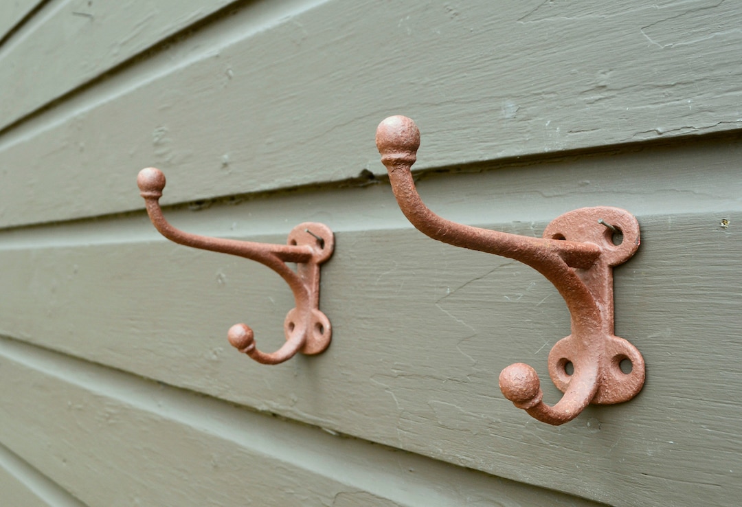 2 Large Cast Iron Wall Hooks, 6" Heavy Vintage Cast Iron Wall Hooks ...