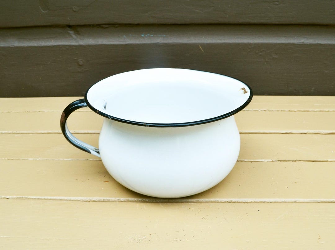 Enamelware Chamber Pot, Vintage White & Blue Enamel Chamber Pot - Etsy