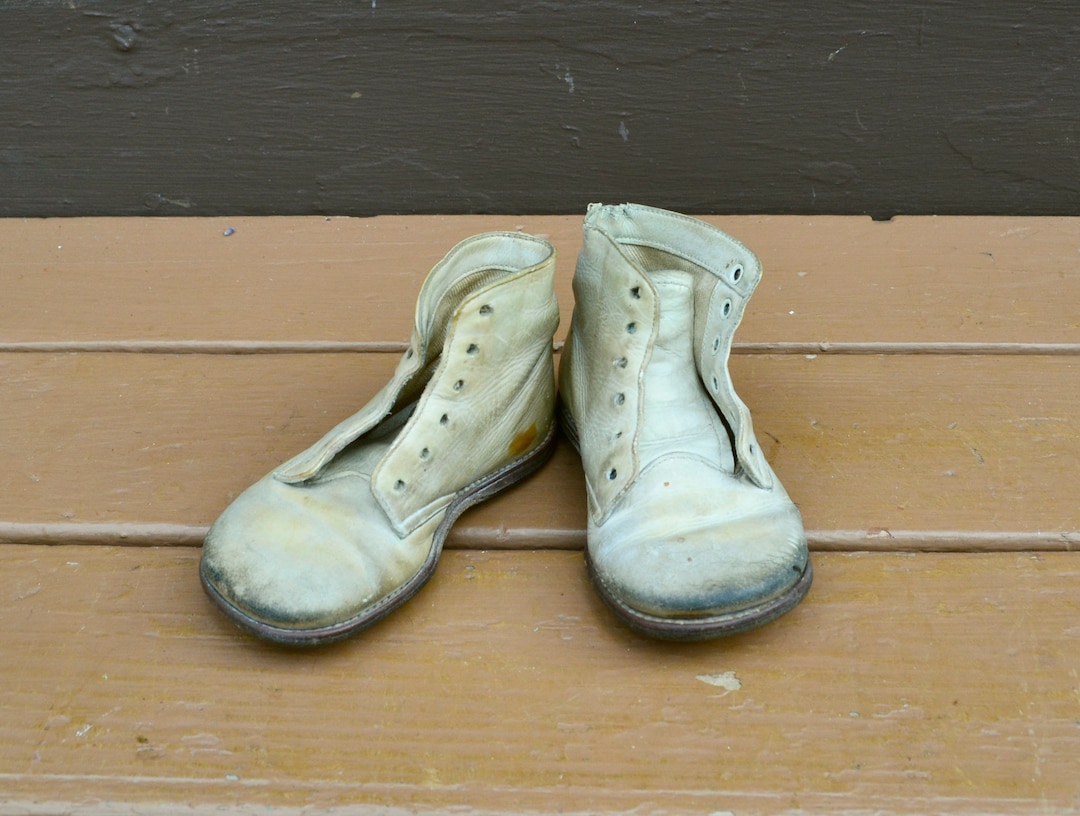 Old Leather Child's Shoes, Vintage Baby Shoes, Little White Baby Shoes ...