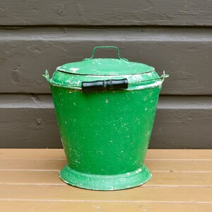 Painted Enamel Bucket, Antique Chamber Pot, Green Painted Covered Pail ...