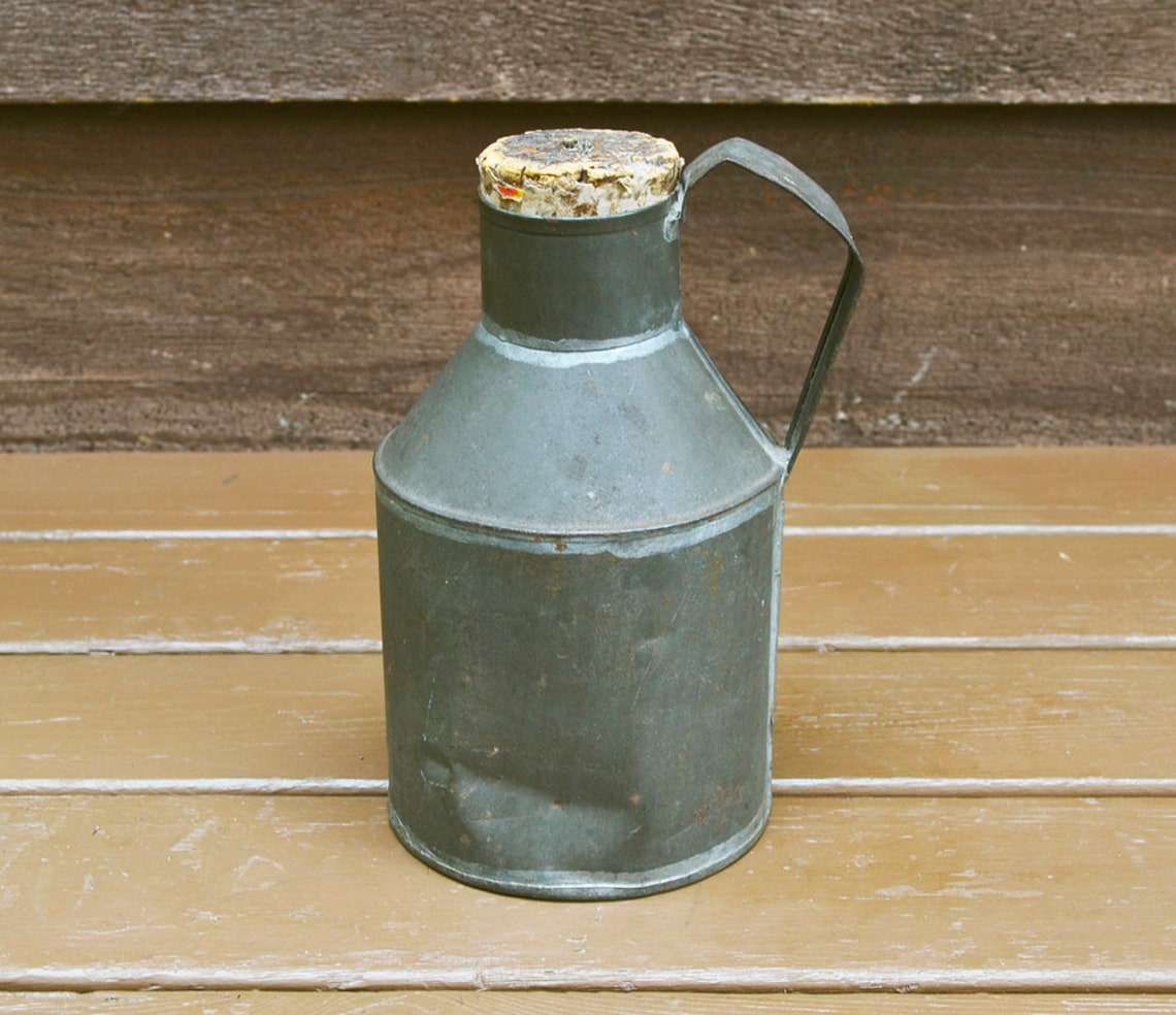 Tin Jug, Antique Soup Can, Vintage Lunch Can, Rustic Vase, Tinware ...